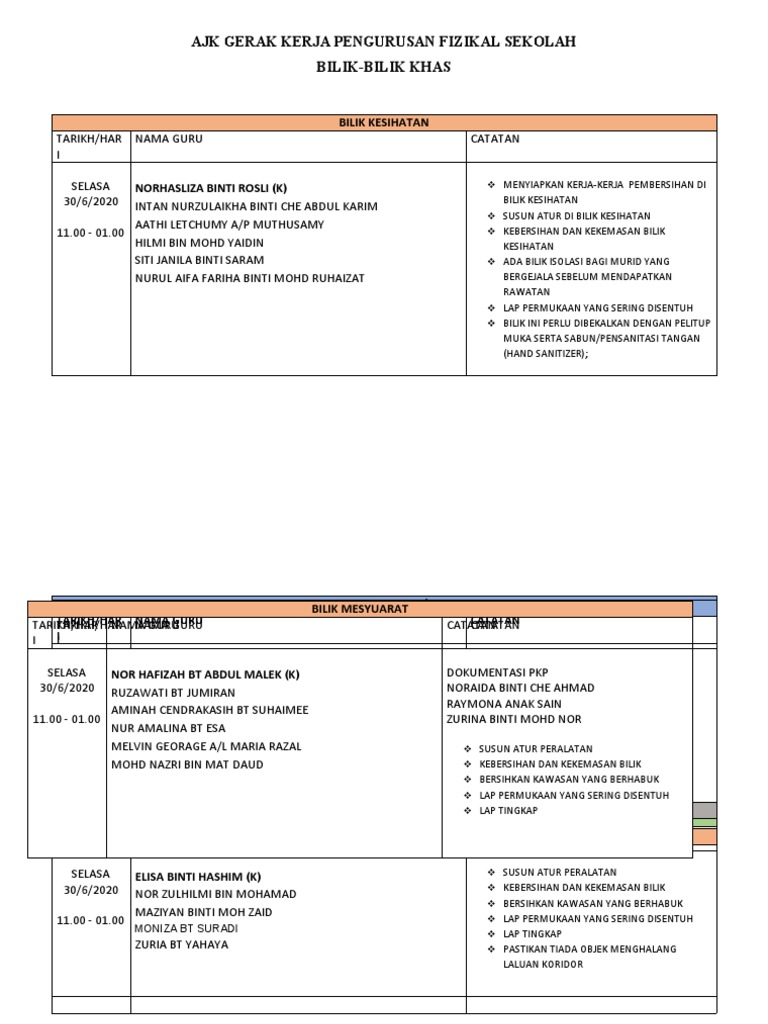 Bilik Khas Ajk Gerak Kerja Pengurusan Fizikal Sekolah | PDF