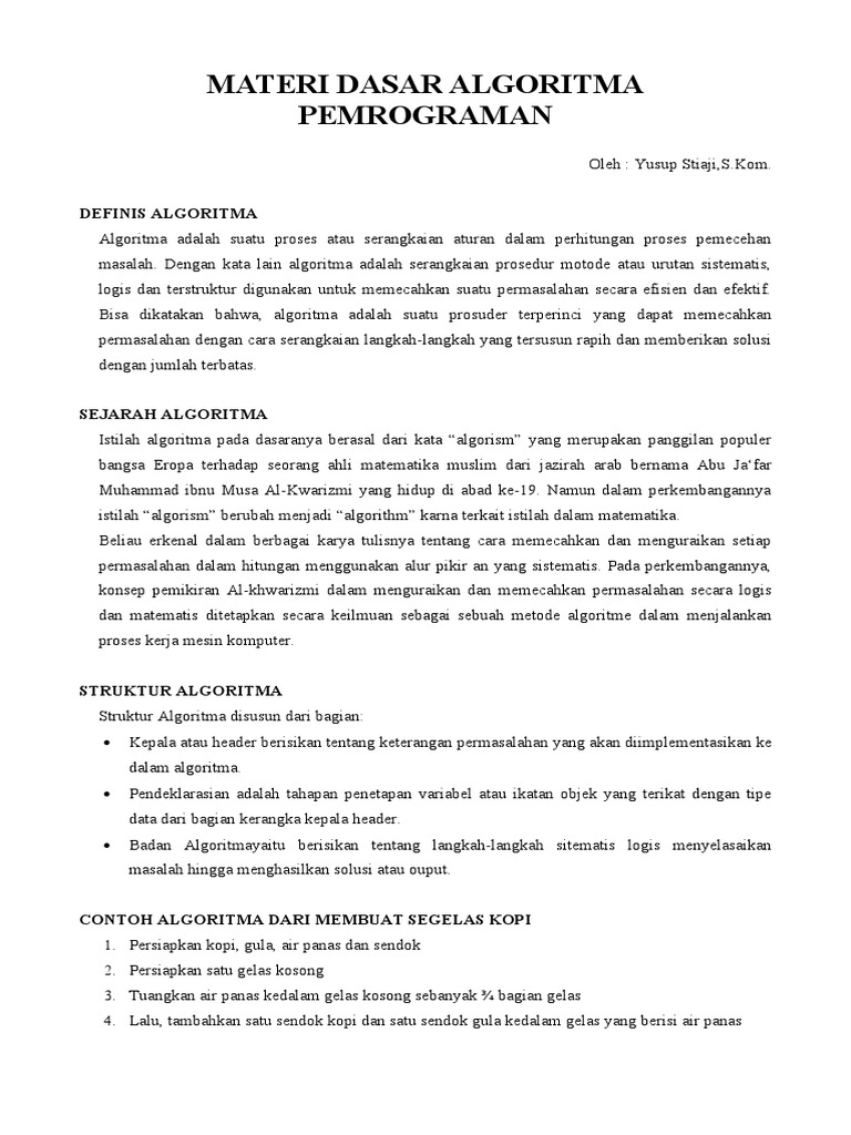 Pertemuan 1 Materi Dasar Algoritma Pemrograman | PDF