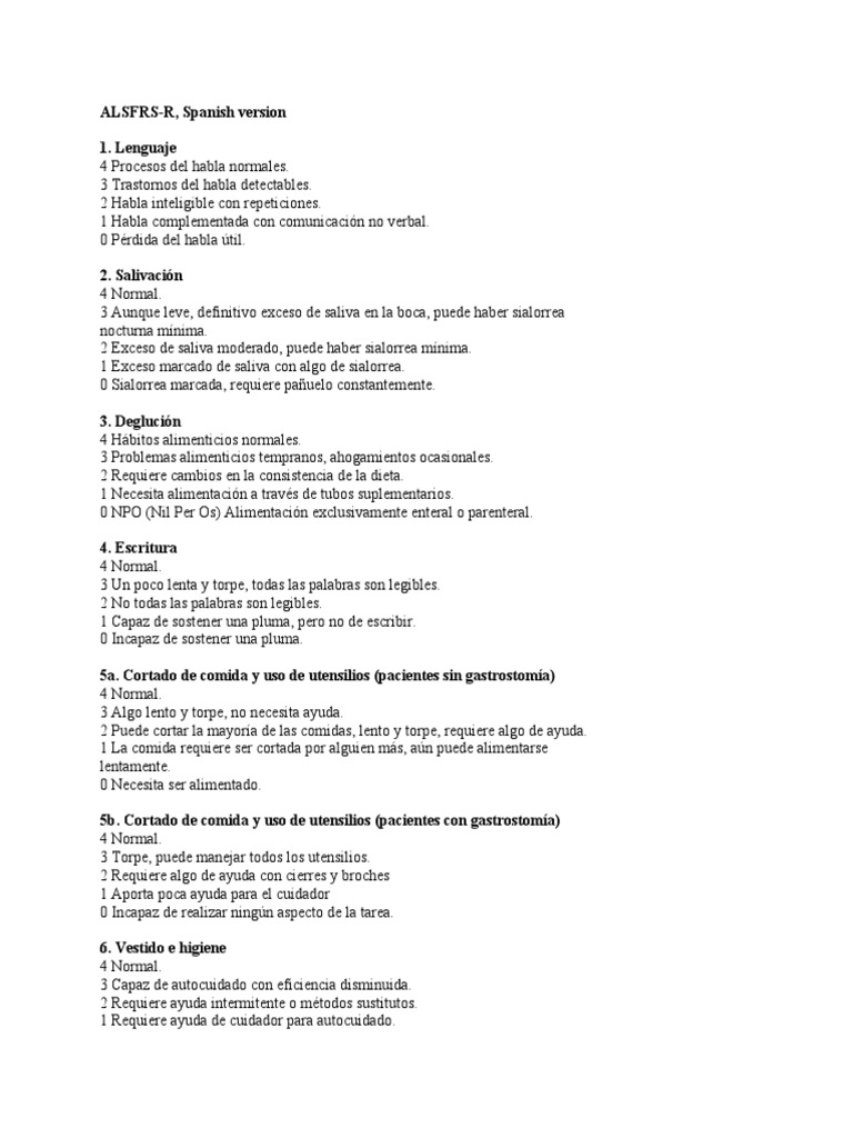 ALSFRS R Spanish Version | PDF | Enfermedades y trastornos humanos ...