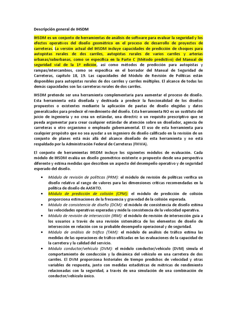 Análisis de IHSDM para Diseño de Carreteras | PDF | Intersección ...