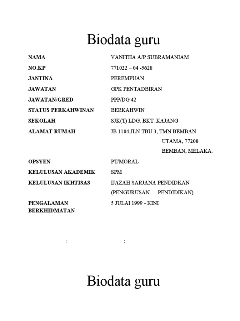 Biodata Guru | PDF
