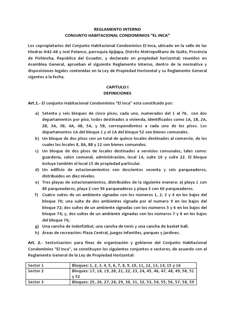 Modelo de Reglamento Interno de Un Condominio o Ciudadela | PDF | Condominio | Propiedad