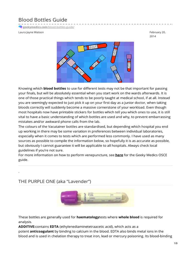 Blood Bottles Guide | PDF | Coagulation | Blood Transfusion