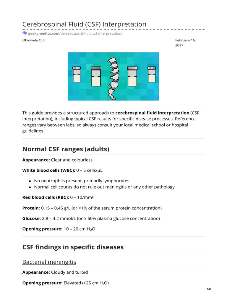 Cerebrospinal Fluid CSF Interpretation | PDF | Meningitis ...
