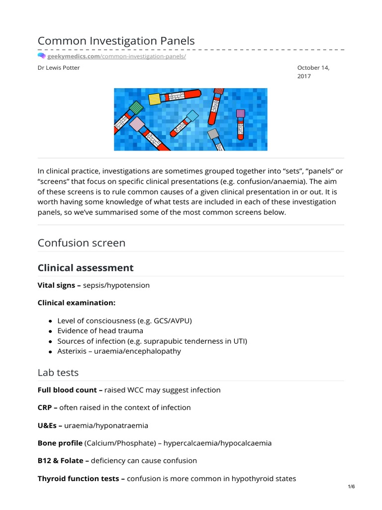 Common Investigation Panels | PDF | Multiple Myeloma | Anemia