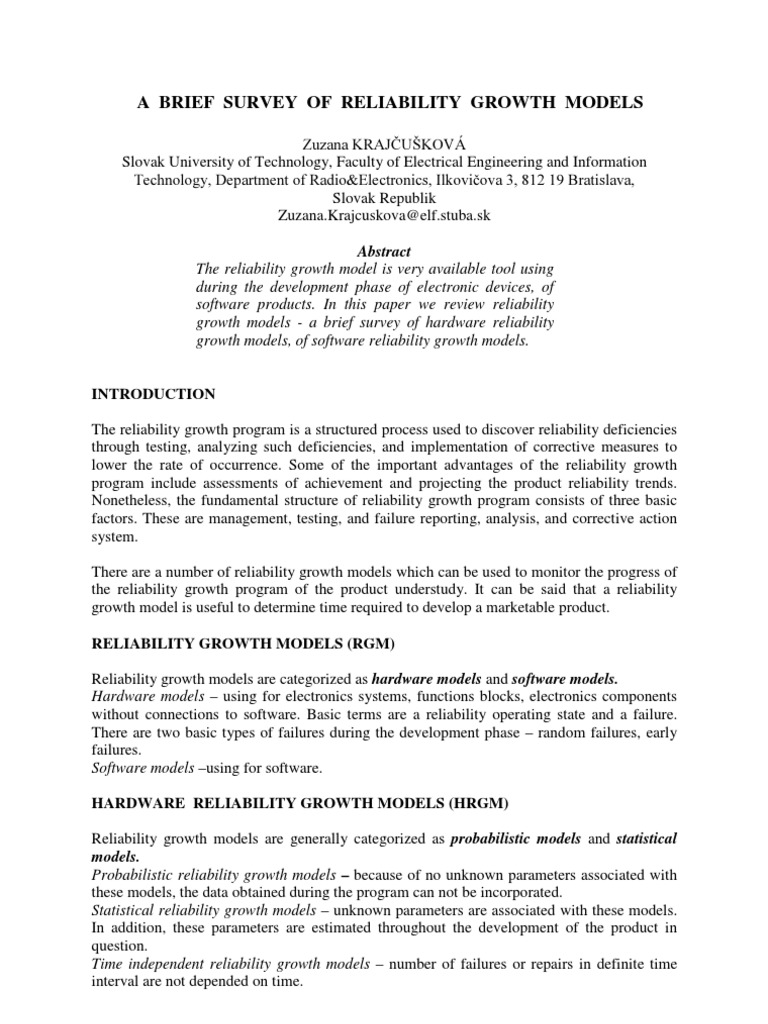 A Brief Survey of Reliability Growth Models | PDF | Reliability Engineering | Software Quality
