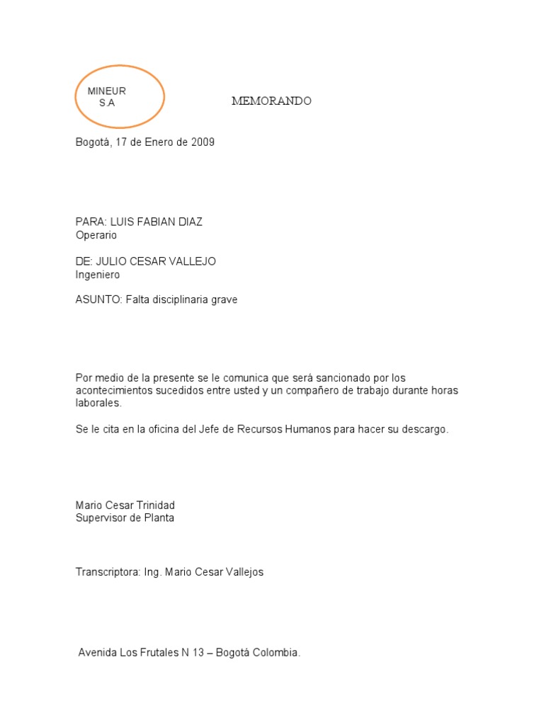 Carta 1 Memorando | PDF