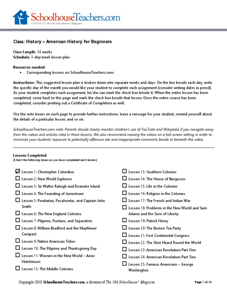 History American History For Beginners Lesson Plan | PDF | United ...