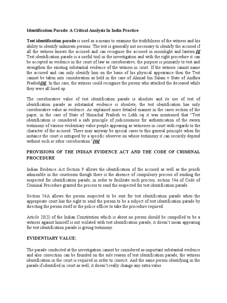 Identification Parade | PDF | Evidence | Witness