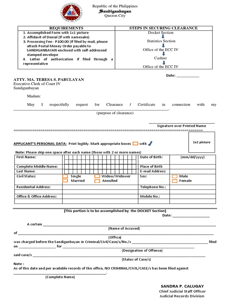 Clearanceform SANDIGANBAYAN | PDF | Government | Public Law
