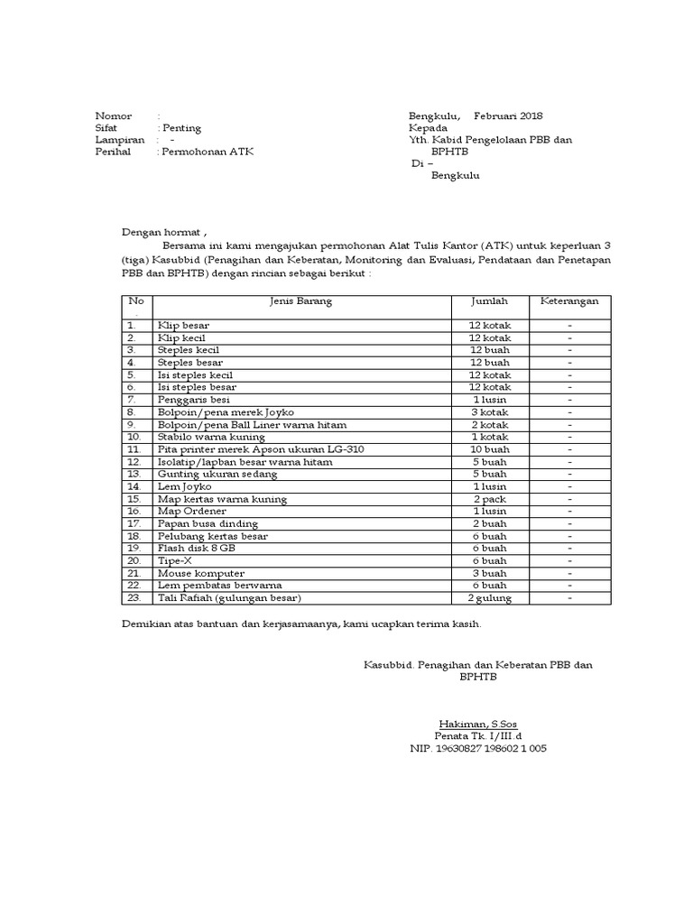 Surat permohonan ATK