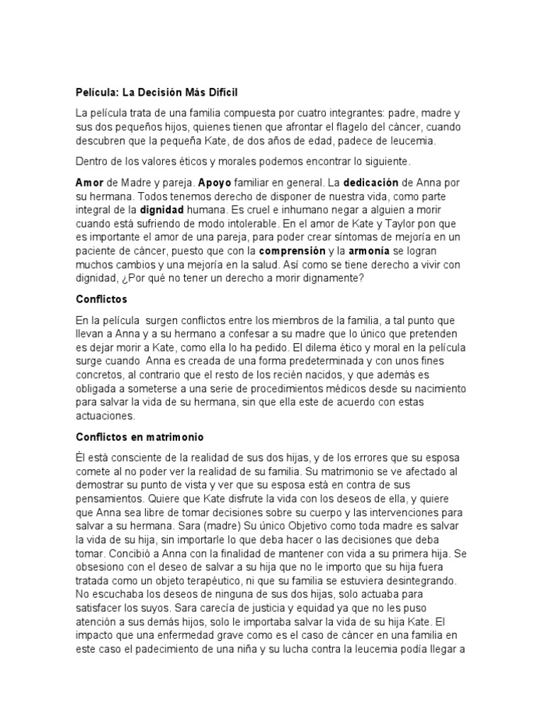 Resumen de La Pelicula La Decision Mas Dificil | PDF | Familia | Amor Resumen de La Pelicula La Decision Mas Dificil | PDF | Familia | Amor