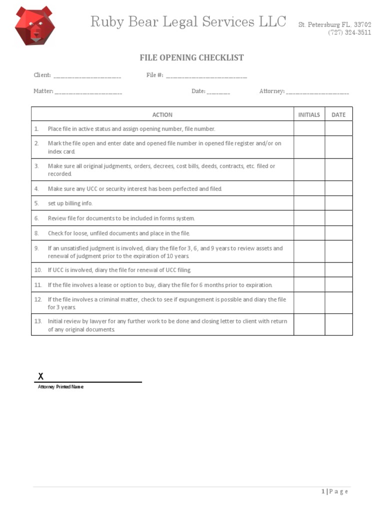 Legal File Opening Checklist Guide | PDF | Law