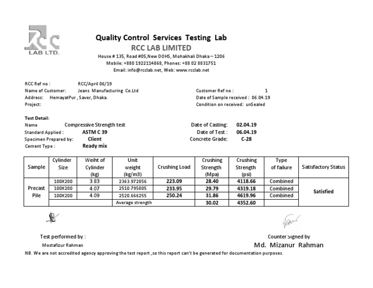 Cylinder Test Report | PDF | Concrete | Building Materials
