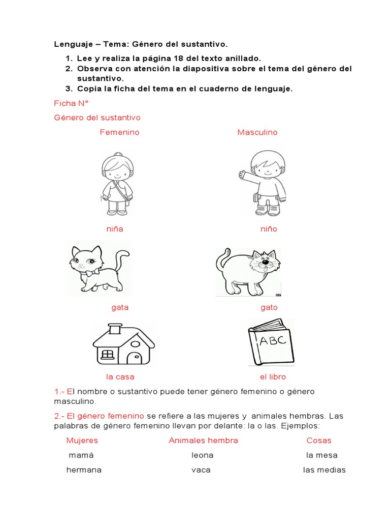 Ficha Género Del Sustantivo PDF | PDF