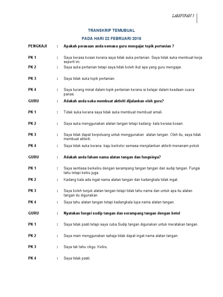Transkrip Temubual 1 | PDF