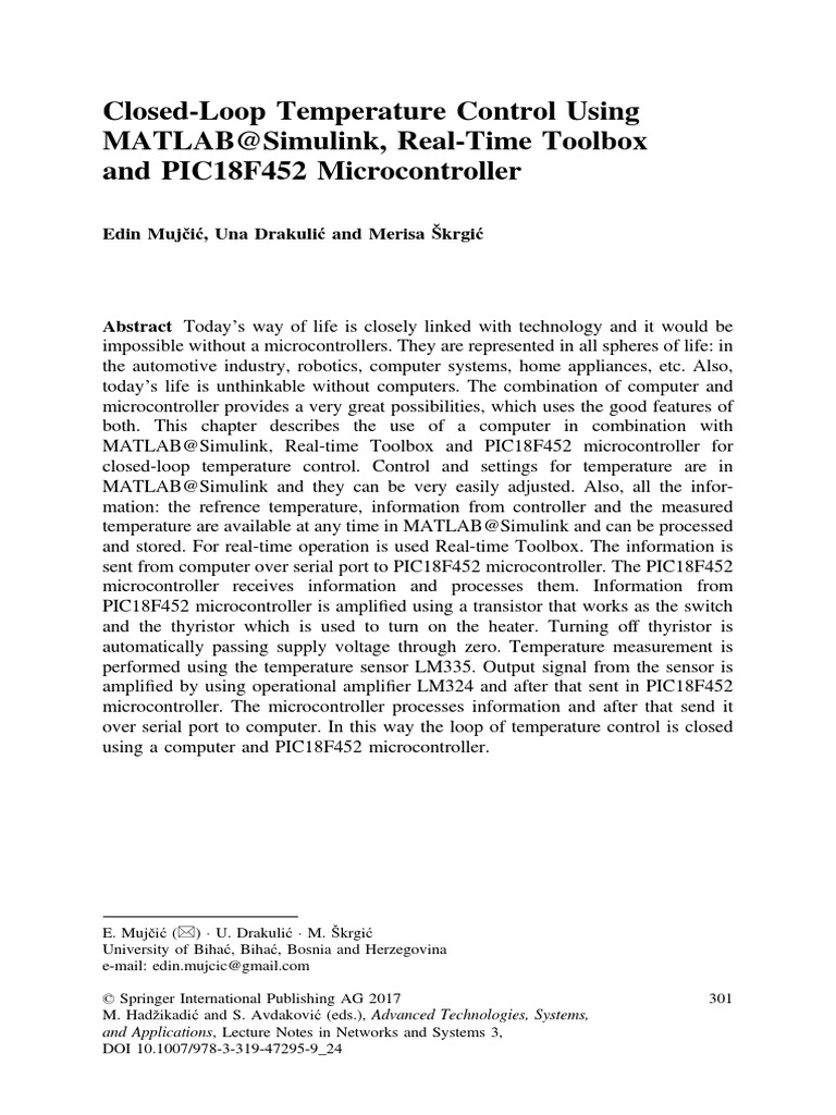 Closed-Loop Temperature Control Using MATLAB@Simulink, Real-Time Toolbox and PIC18F452 ...