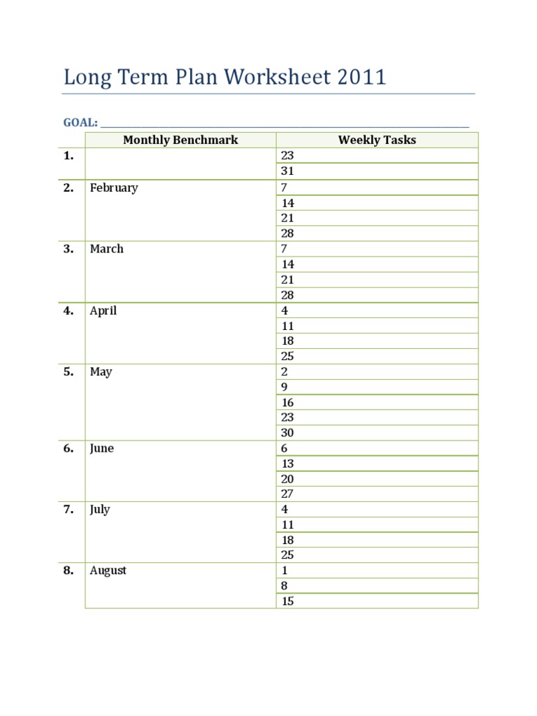 Long Term Planning Worksheet 2011 | PDF