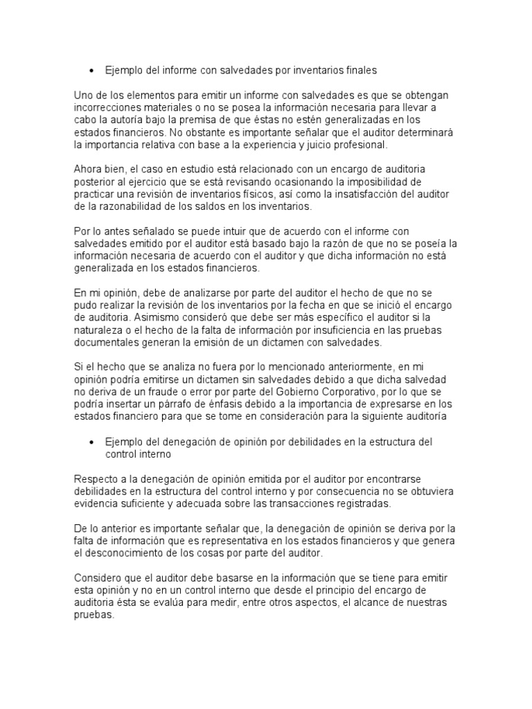 Ejemplo de Informe Con Salvedades | PDF | Contralor | Auditoría