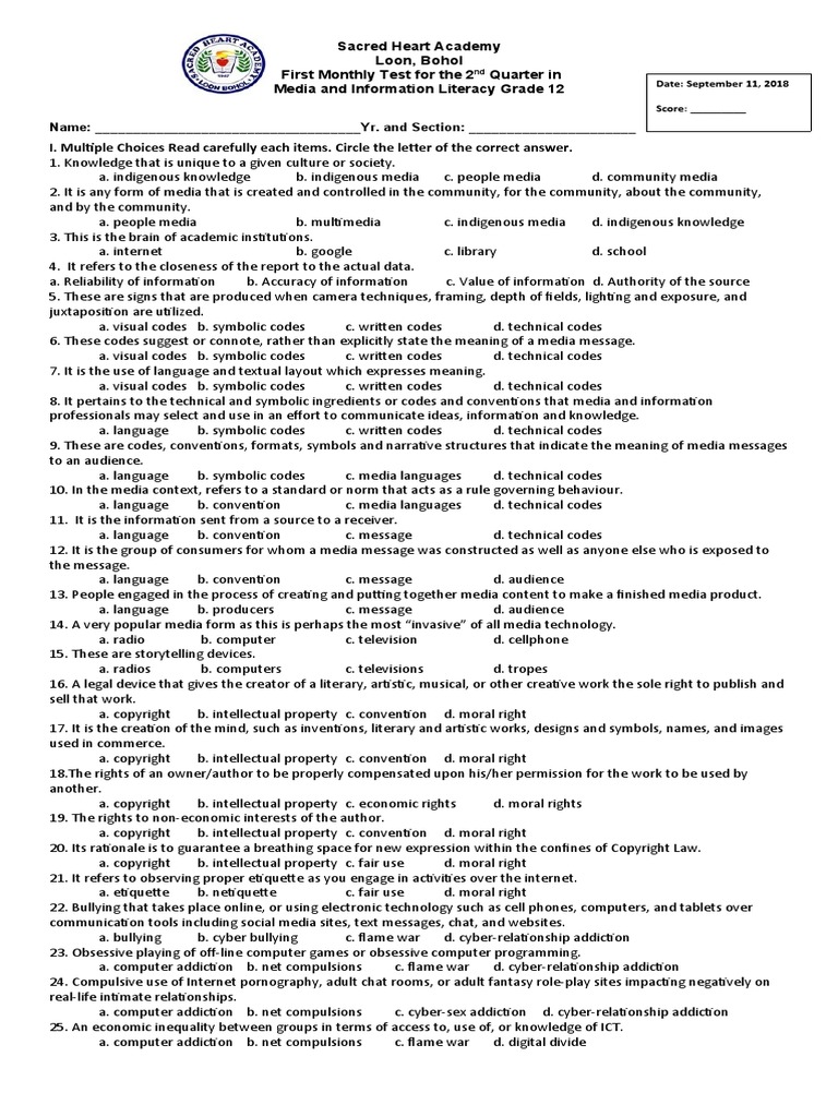 1st Monthly Test in Mil. 2nd Quarter | PDF | Copyright | Intellectual ...