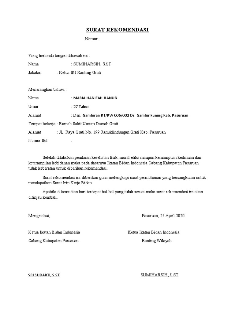 SURAT REKOMENDASI Ibi Ranting 2 | PDF