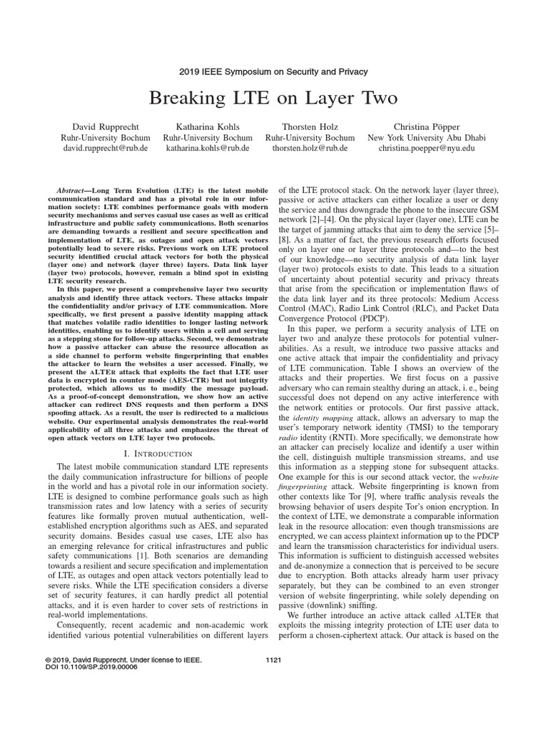 Breaking LTE On Layer Two: David Rupprecht Katharina Kohls Thorsten ...