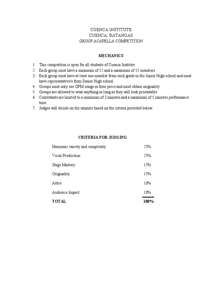 Cuenca Institute Cuenca, Batangas: Mechanics | PDF