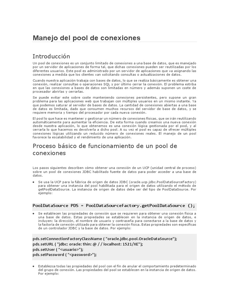 Manejo Del Pool de Conexiones | PDF | Microprocesador | Escalabilidad