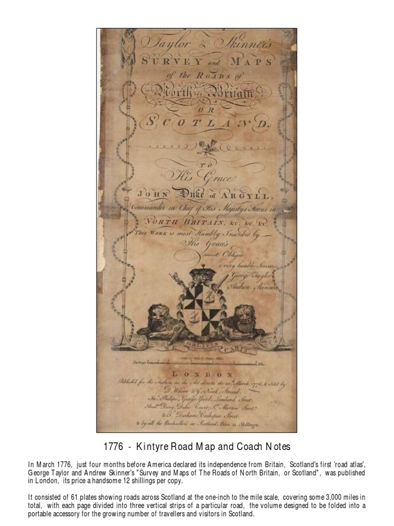 1776 - Taylor and Skinner - Road Map of Kintyre Road - Including ...