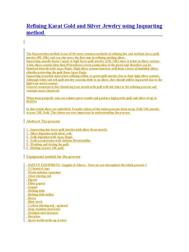 Refining Karat Gold and Silver Jewelry Using Inquarting Method | PDF ...