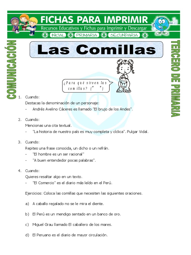Hojas De Trabajo De Comillas Simples Para Segundo Grado