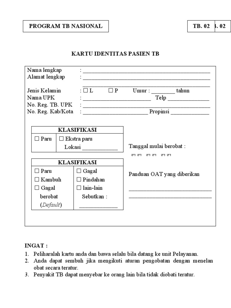 Kartu Identitas Pasien TB 02 | PDF