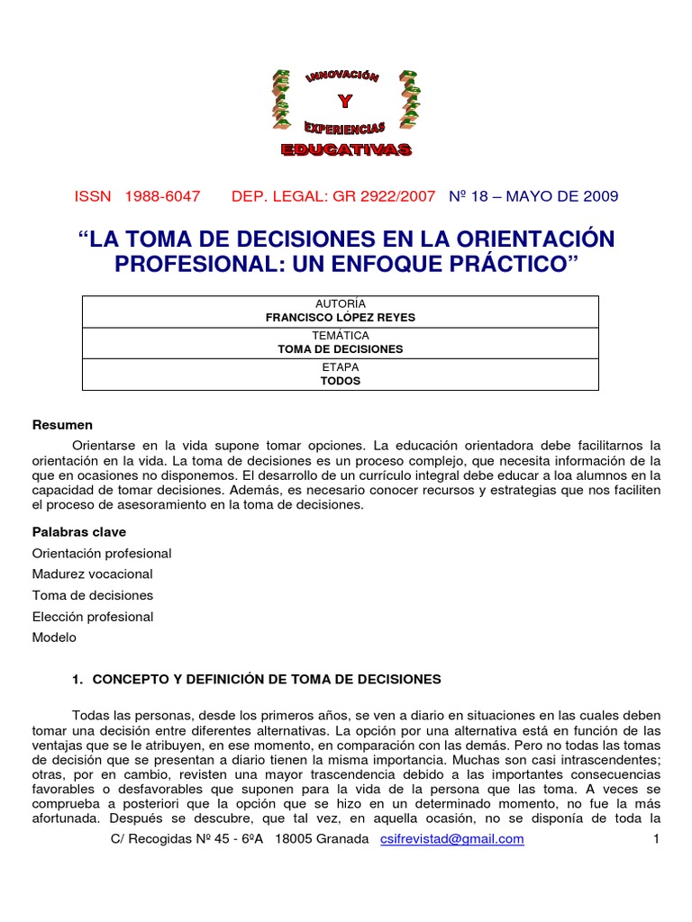 FRANCISCO - LOPEZ Teoria de Gelatt | PDF | Toma de decisiones ...