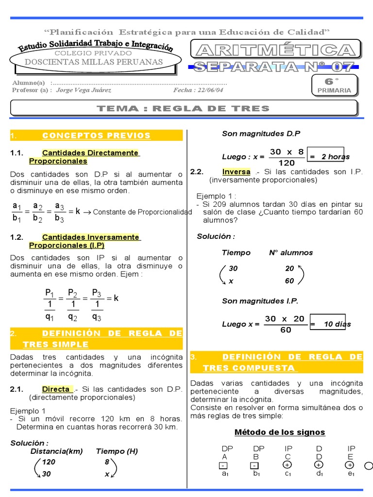 07 - Regla de Tres | PDF | Enseñanza de matemática | Cantidades fisicas