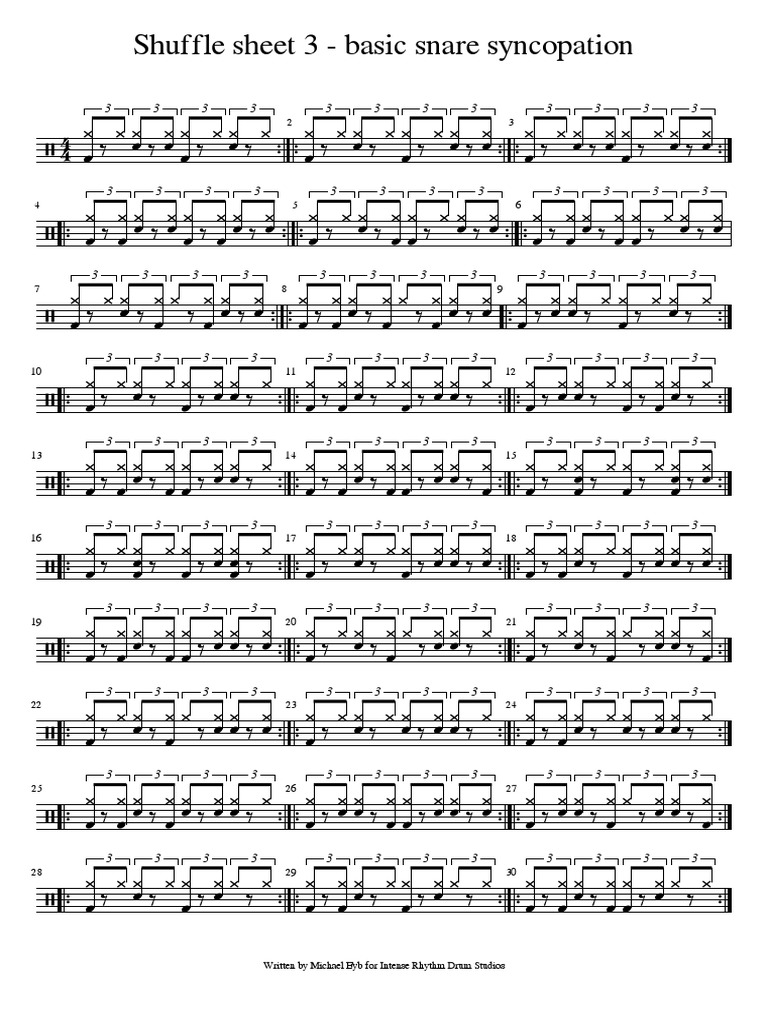 Shuffles Sheet 3 - Basic Snare Syncopation PDF | PDF | Percussion Instruments | Sound