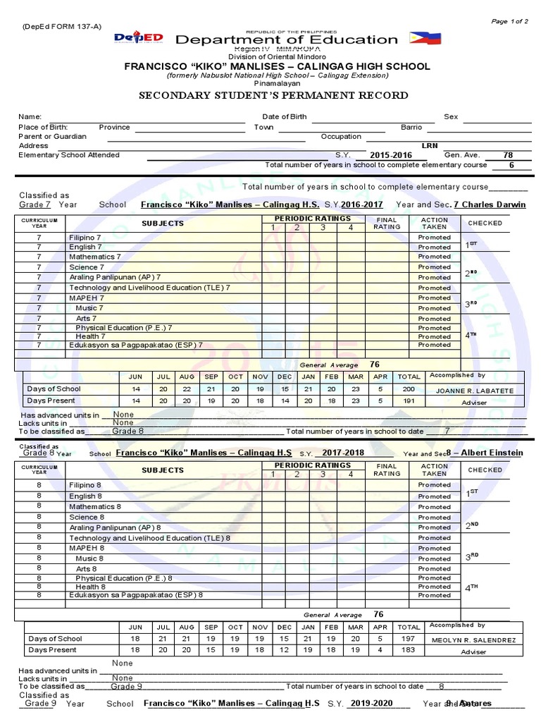 Form 137 Blank | PDF | Learning | Behavior Modification