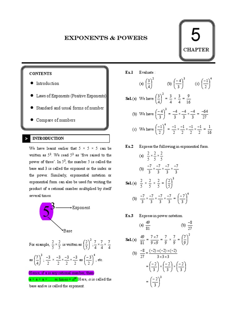 Exponents & Powers: Laws of Exponents (Positive Exponents) Standard and ...