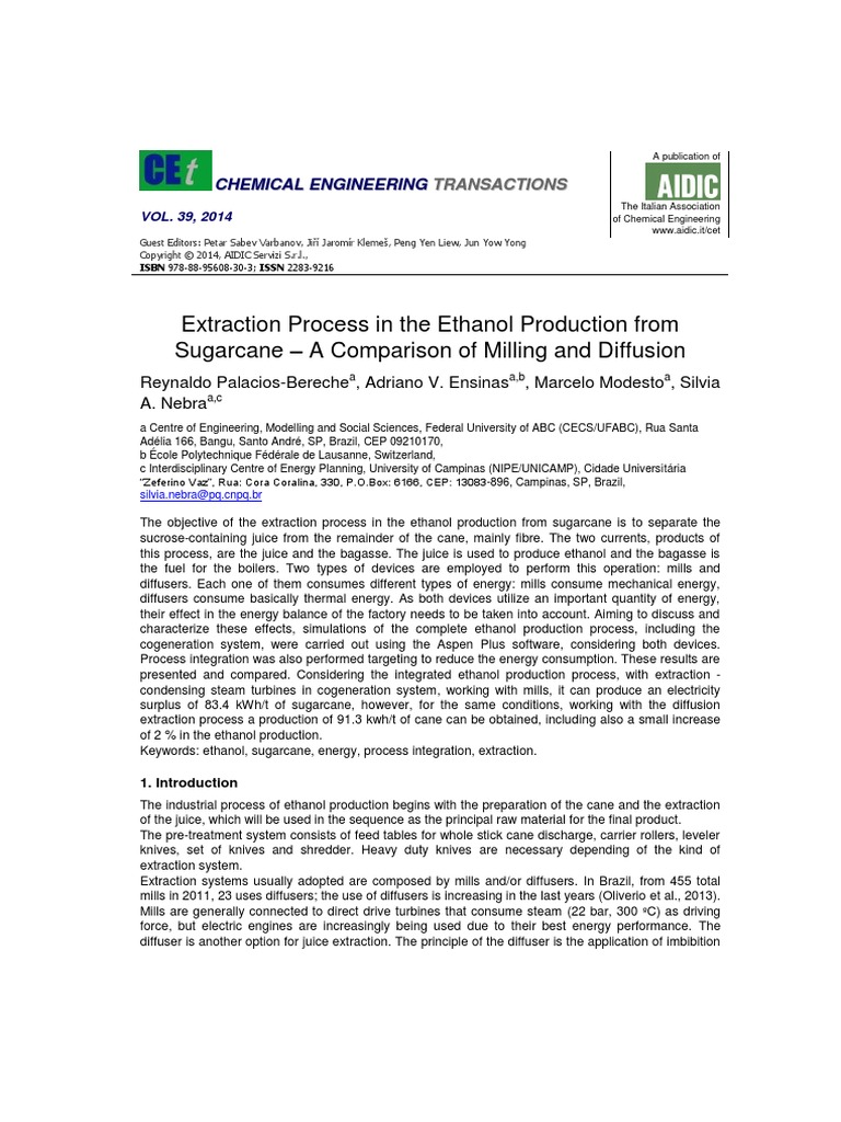 Extraction Process in The Ethanol Produc PDF | PDF | Sugarcane | Cogeneration