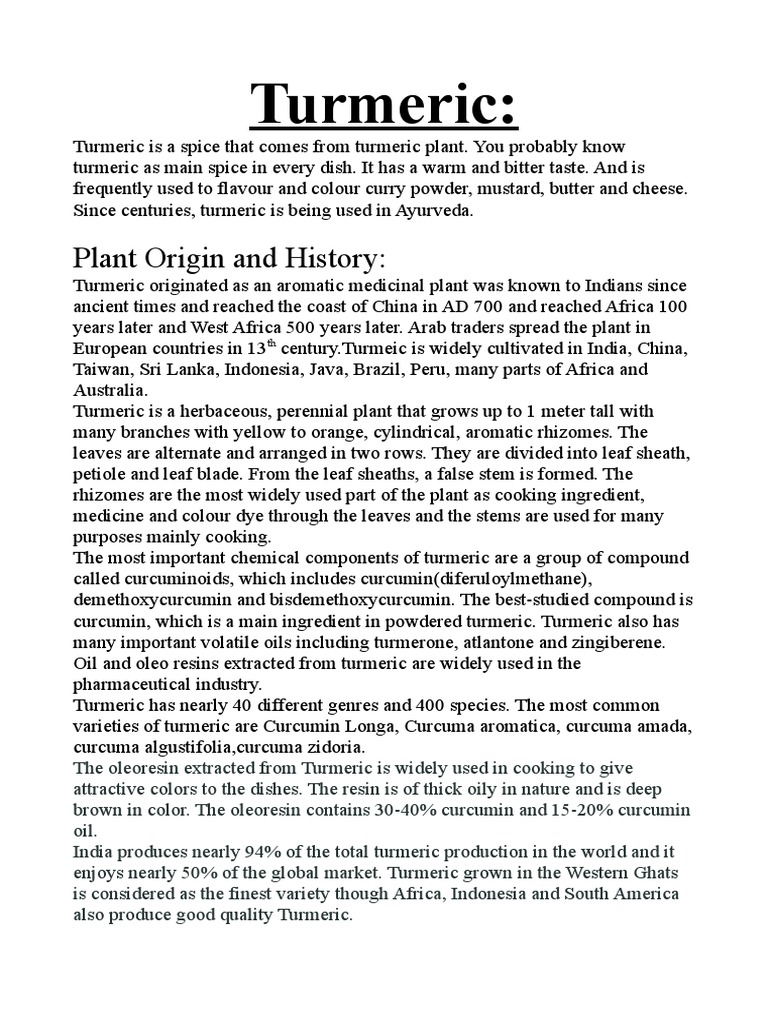 Turmeric:: Plant Origin and History | PDF | Turmeric | Wellness