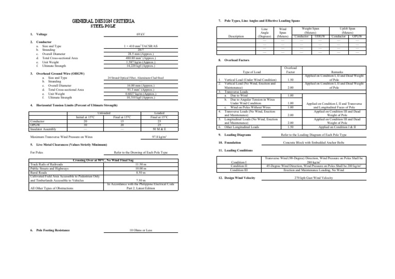 General Design Criteria: Steel Pole | PDF | Electrical Engineering | Force