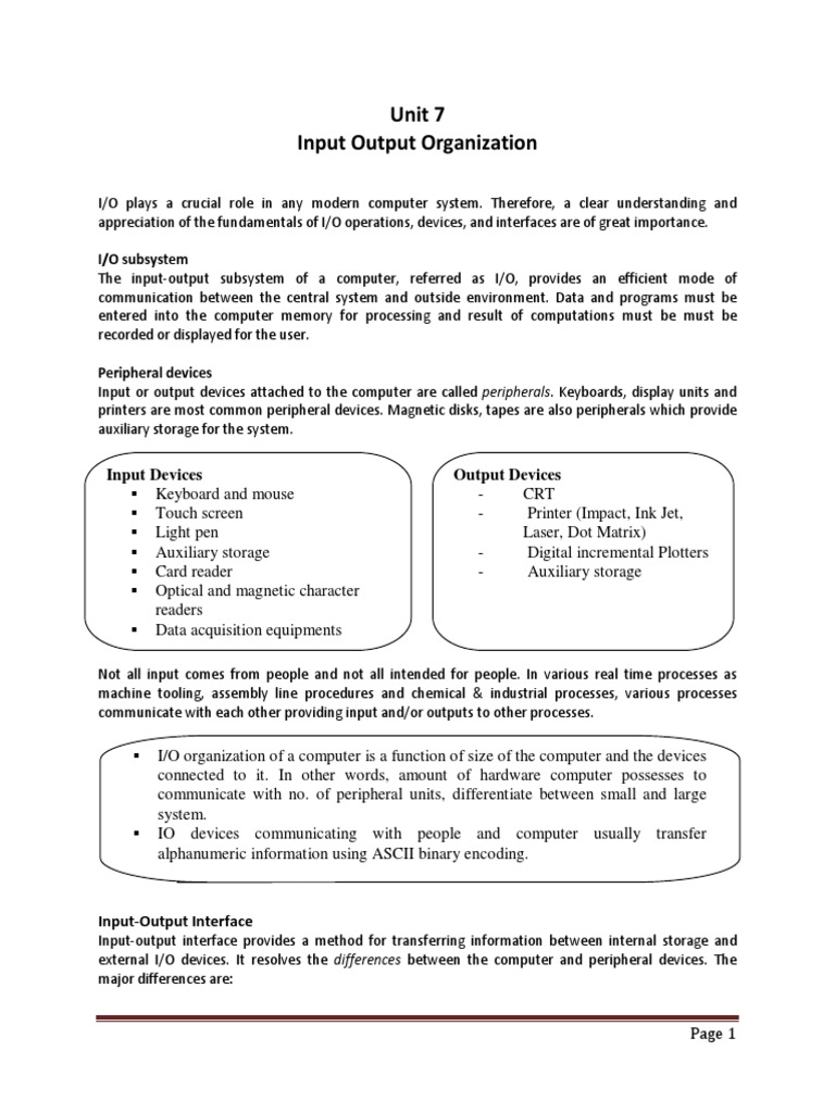Computer Architecture Notes VII | PDF | Input/Output | Computer Data ...