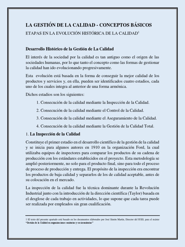 M1.T1 Desarrollo - Historico - Gestion - Calidad - CCT1 PDF | PDF | Gestión de la calidad ...