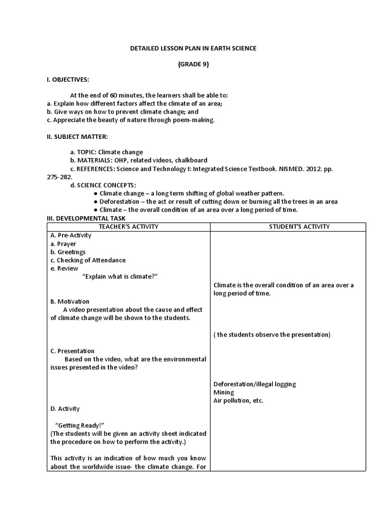 Detailed Lesson Plan in Earth Science | PDF | Human Impact On The ...