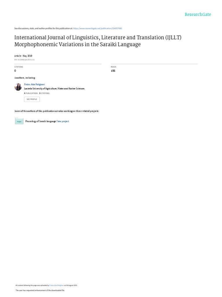 Morphophonemic Variations in The Saraiki Language | PDF | Syllable ...