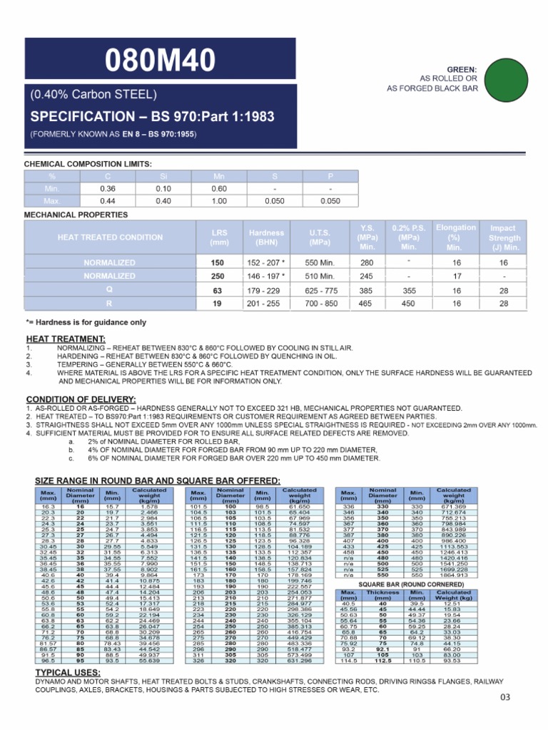 080M40 BS 970 Part1 1983 Formerly EN8 PDF | PDF