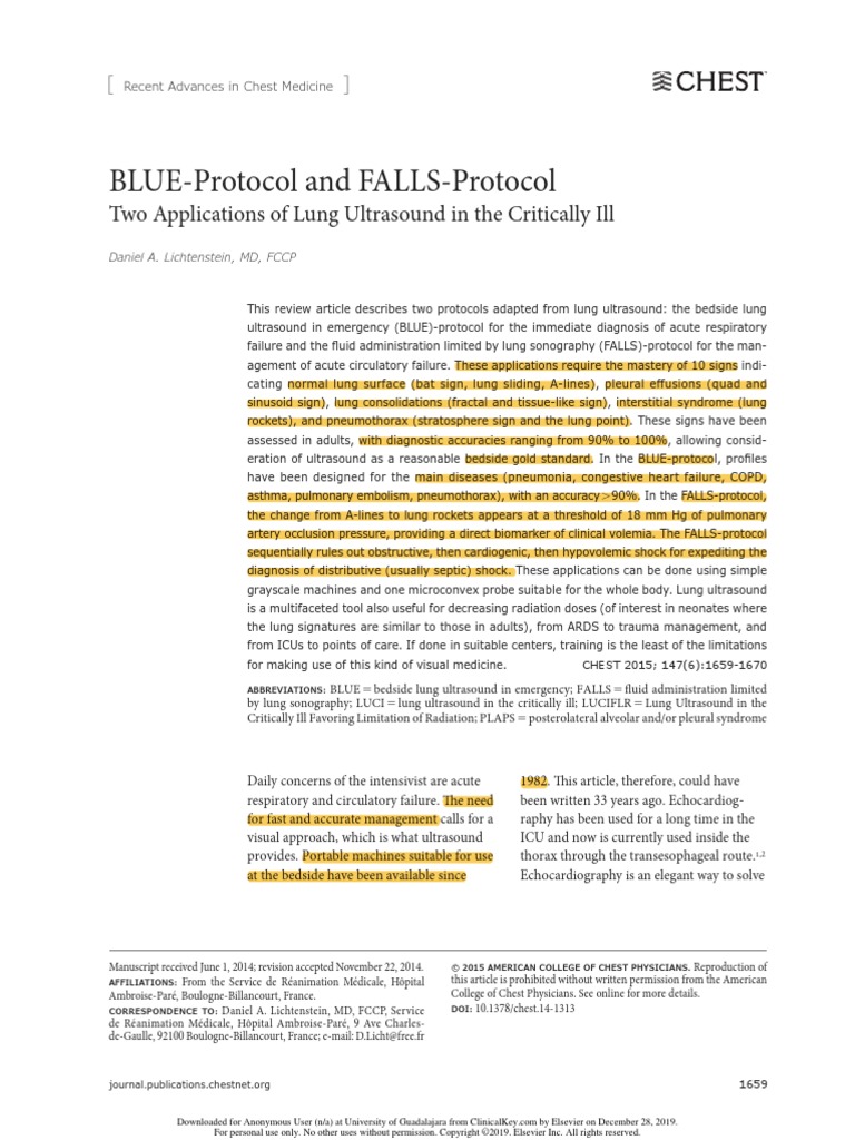 BLUE-Protocol and FALLS-Protocol | PDF | Lung | Shock (Circulatory)