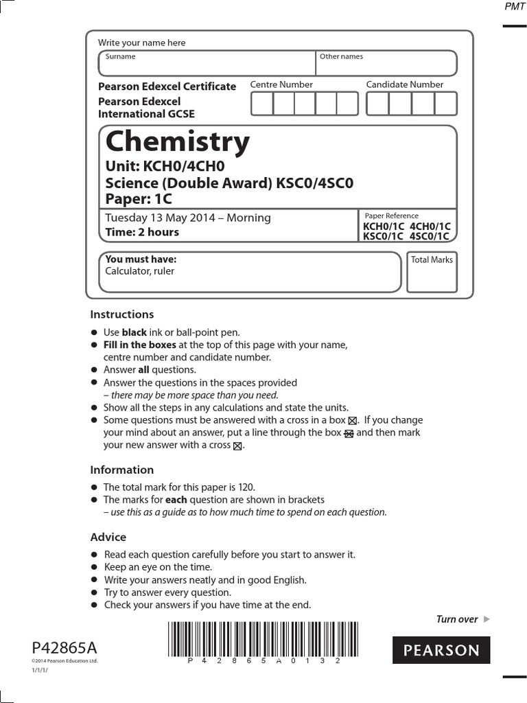 June 2014 QP - Paper 1C Edexcel Chemistry IGCSE | PDF | Chemistry | Atoms