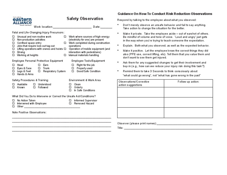 Safety Observation Card | PDF | Personal Protective Equipment | Safety