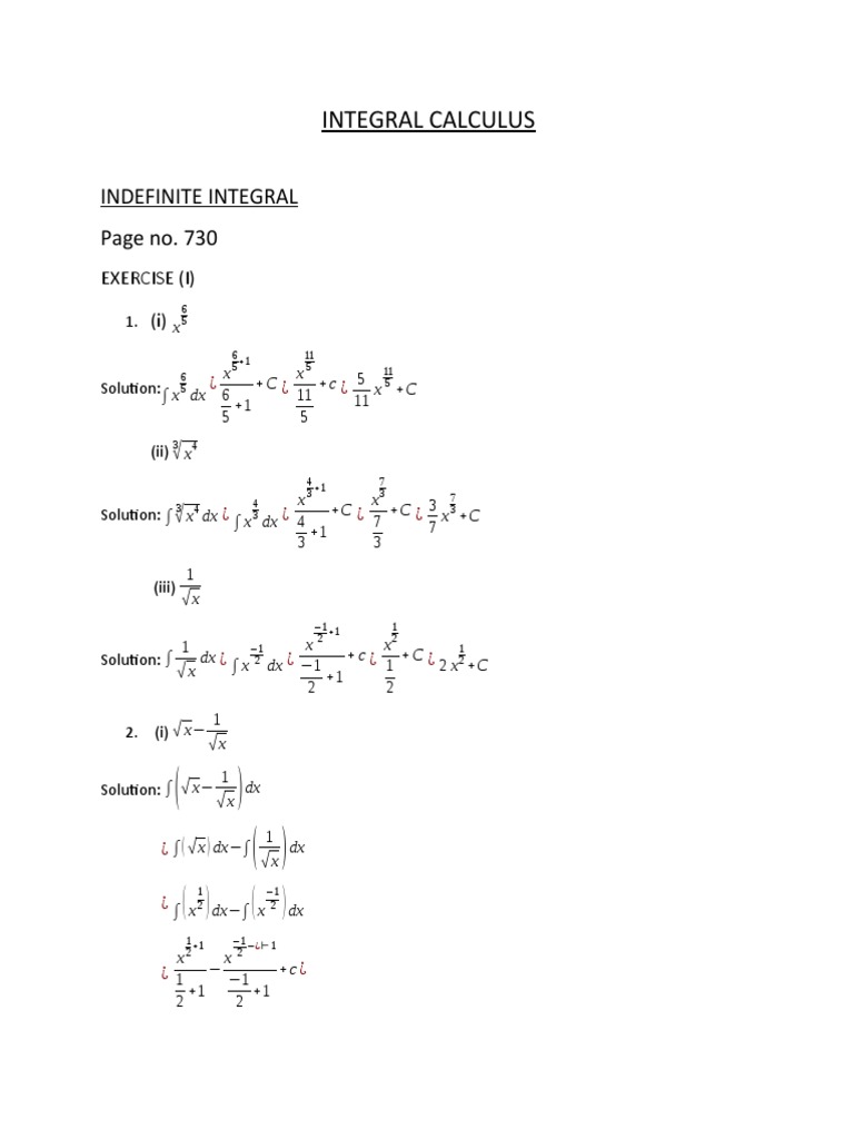 Integral Calculus: Indefinite Integral Page No. 730 | PDF ...