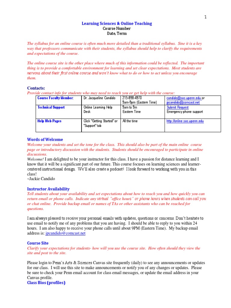 Online Course Syllabus Example PDF | Download Free PDF | Instructional ...